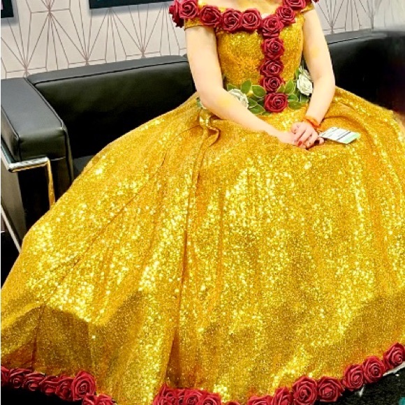 Dresses | Gold Sequin Rose Ball Gown | Poshmark